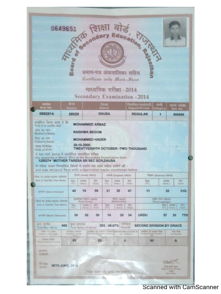 Arbaj Marksheet | PDF