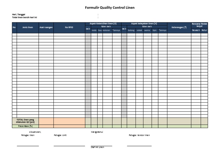 Formulir QC Linen Rumah Sakit | PDF