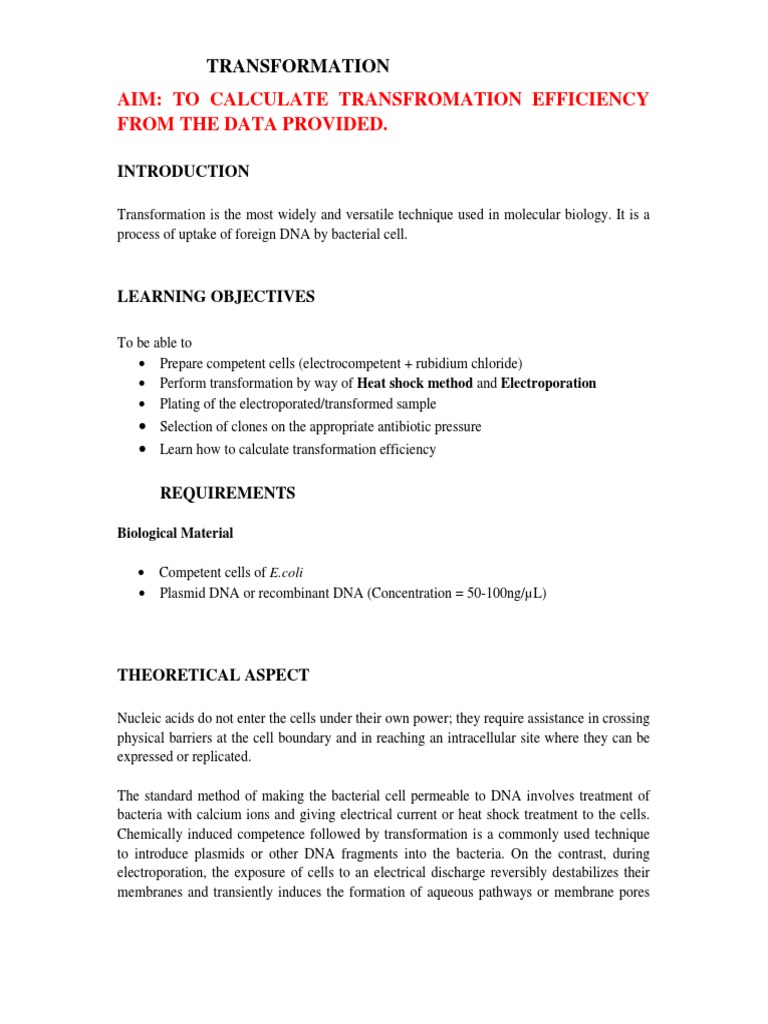 Acb Transformation Efficiency Practical | PDF | Transformation ...