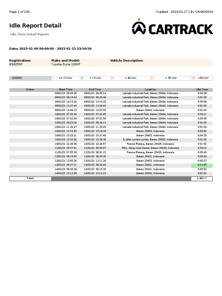 Standard Idle Report Detail | PDF | Automotive Industry | Motor Vehicle ...