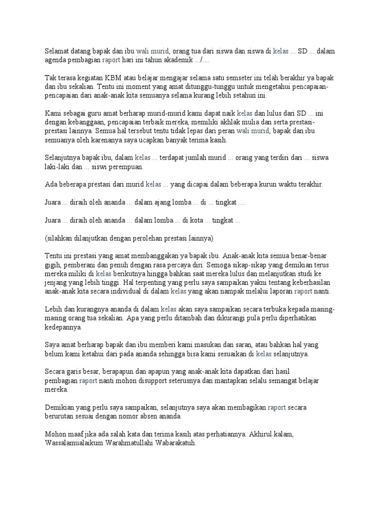 Sambutan Pembagian Rapot | PDF
