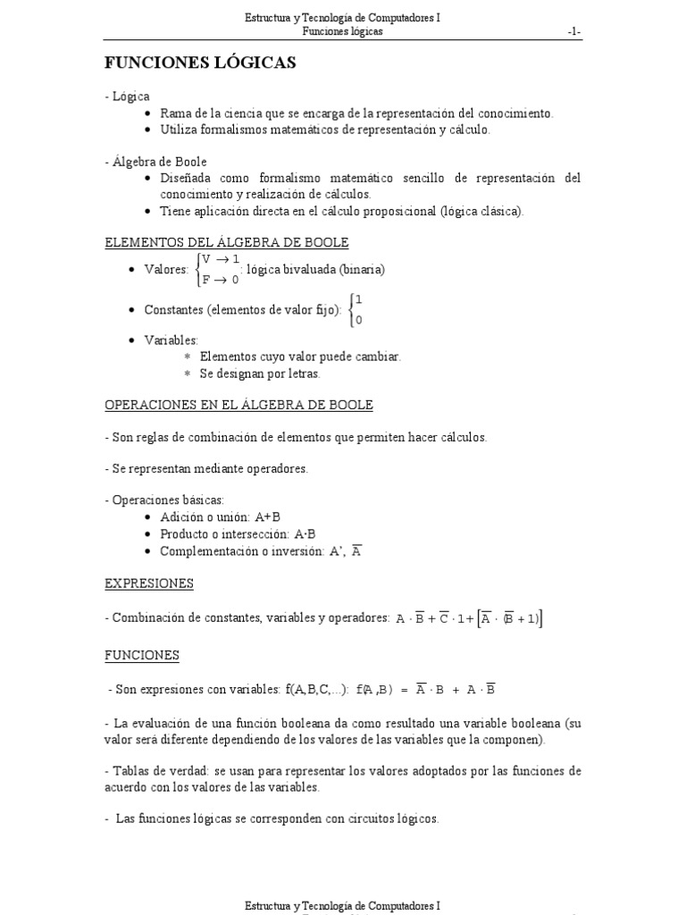 Funciones Logicas | PDF | Álgebra de Boole | Enseñanza de matemática