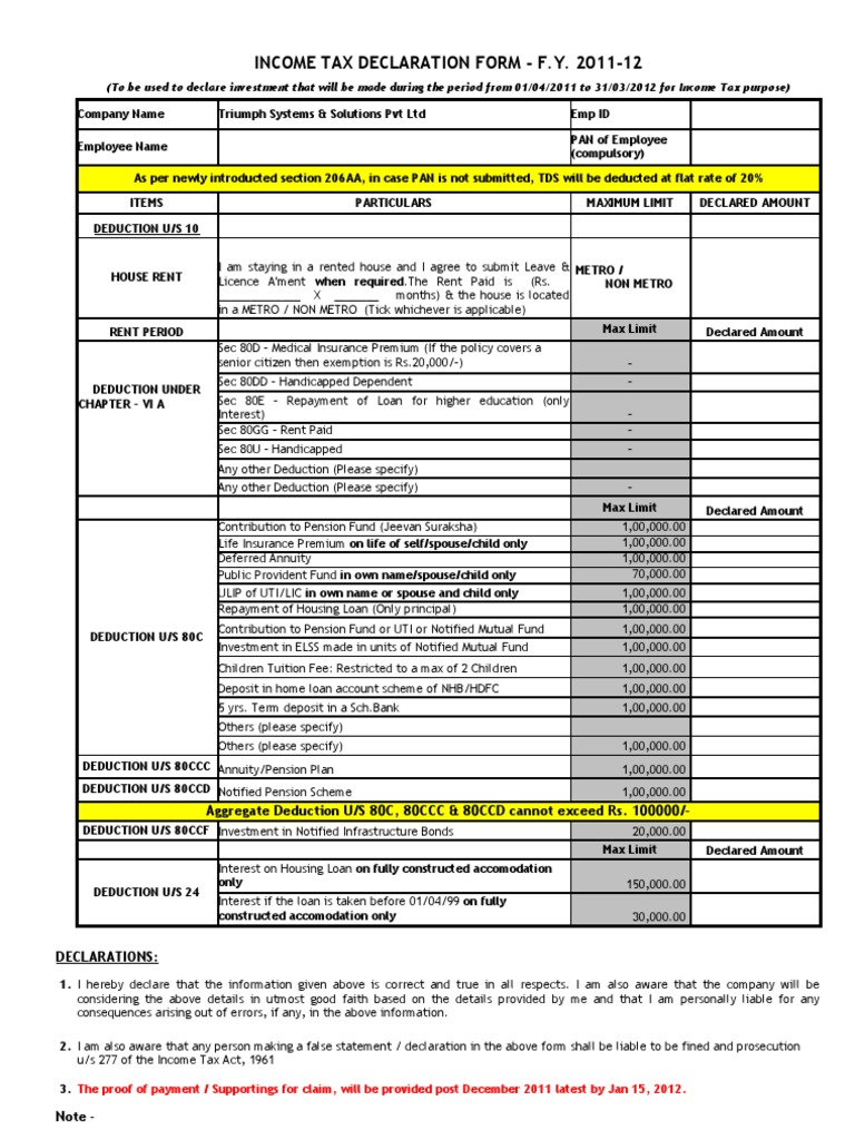 Investment Declaration Form11-12 | PDF | Annuity (American) | Loans