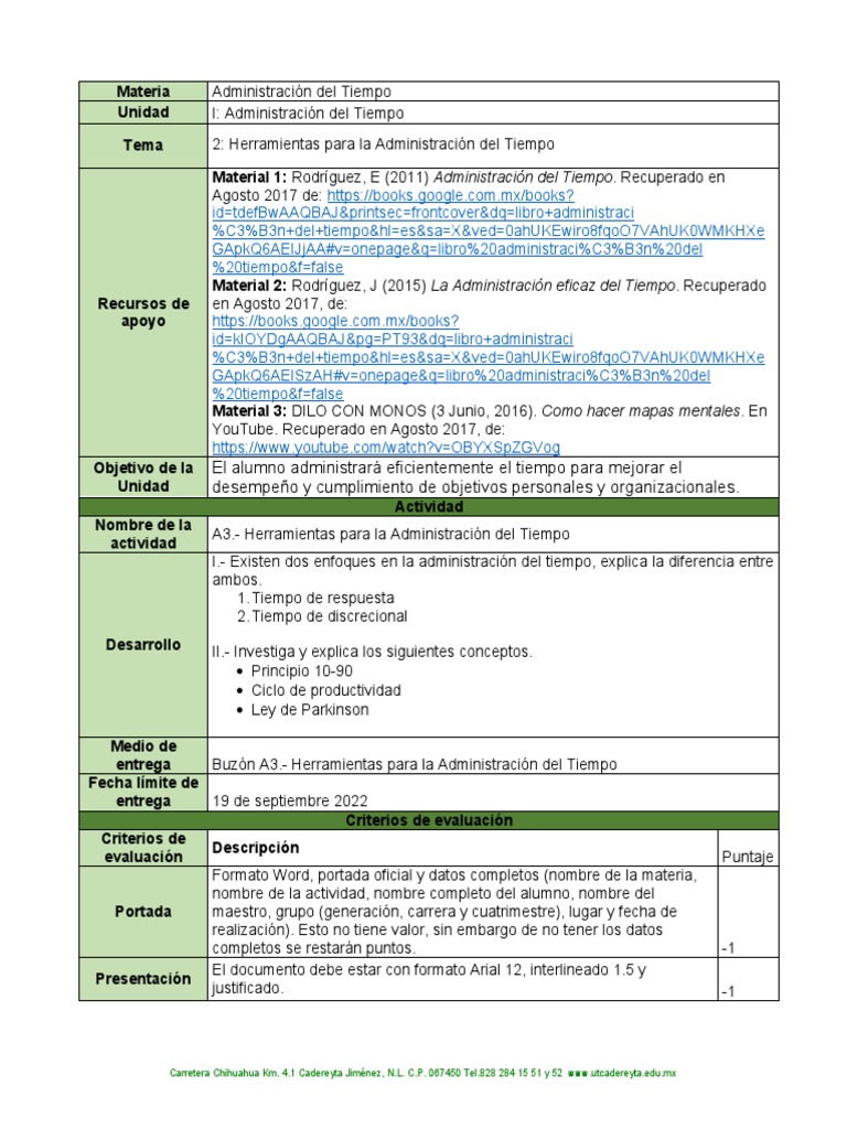 A3. - Herramientas para La Administración Del Tiempo | PDF | Bibliografía