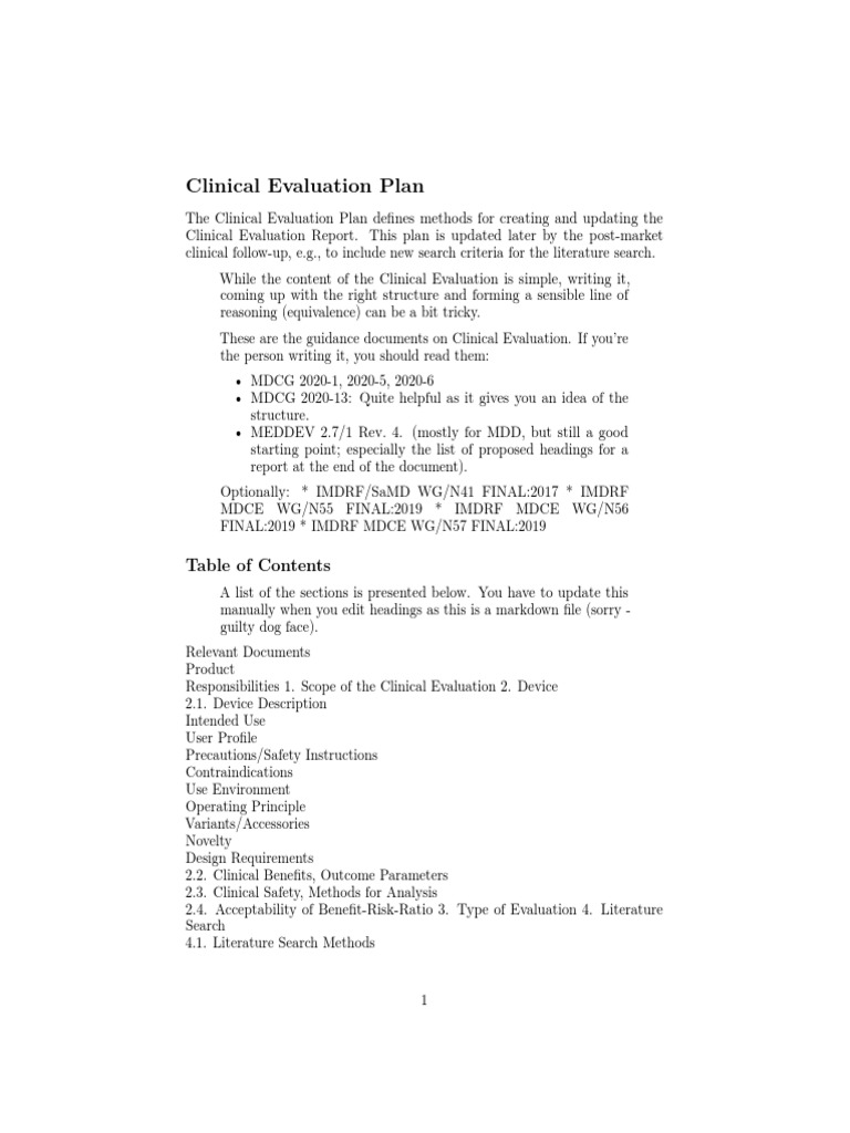 Clinical Evaluation Plan | PDF