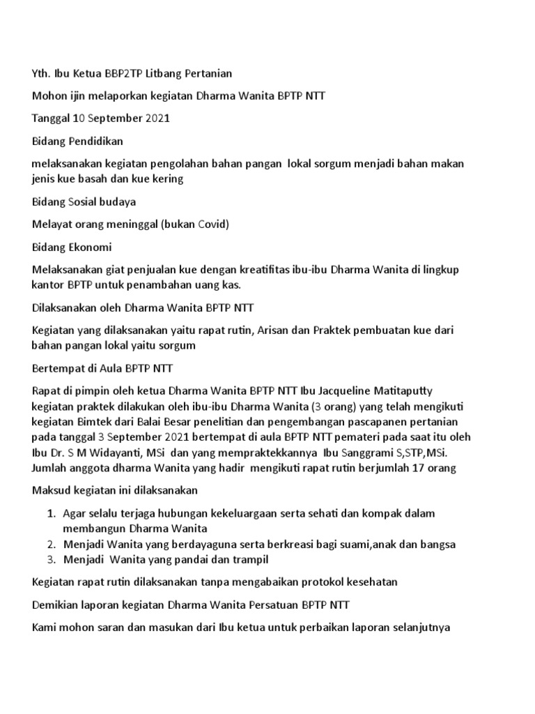 Laporan Dharma Wanita NTT | PDF