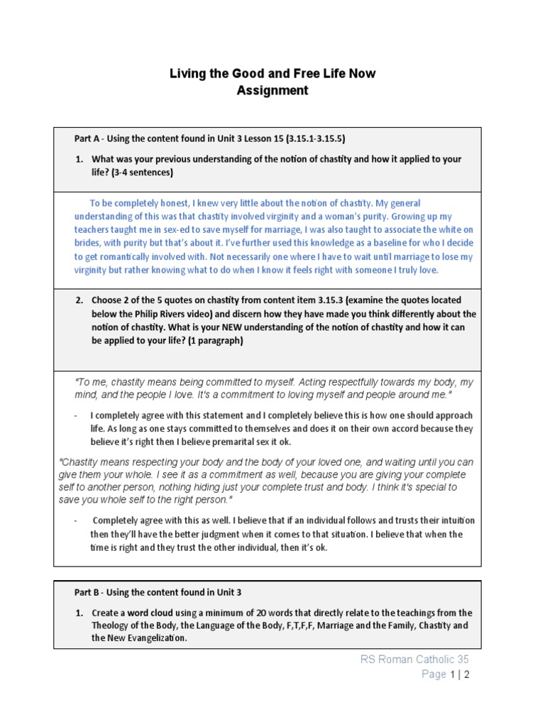 Living The Good and Free Life Now Assignment | PDF