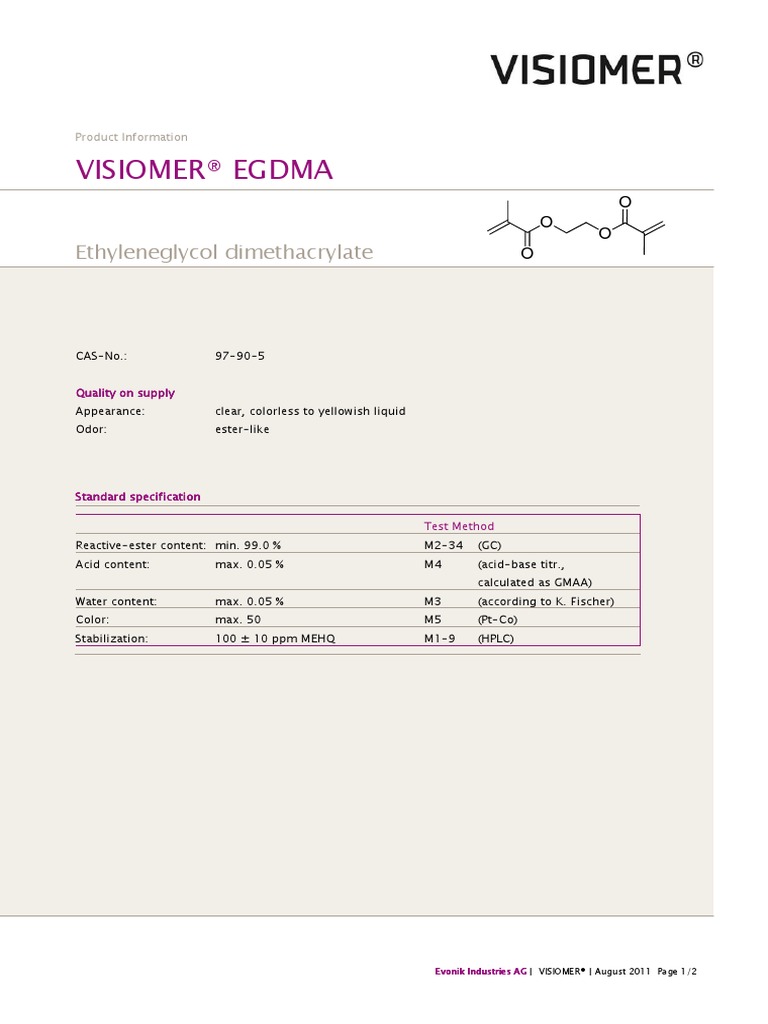 Visiomer EGDMA | PDF | Cross Link | Water