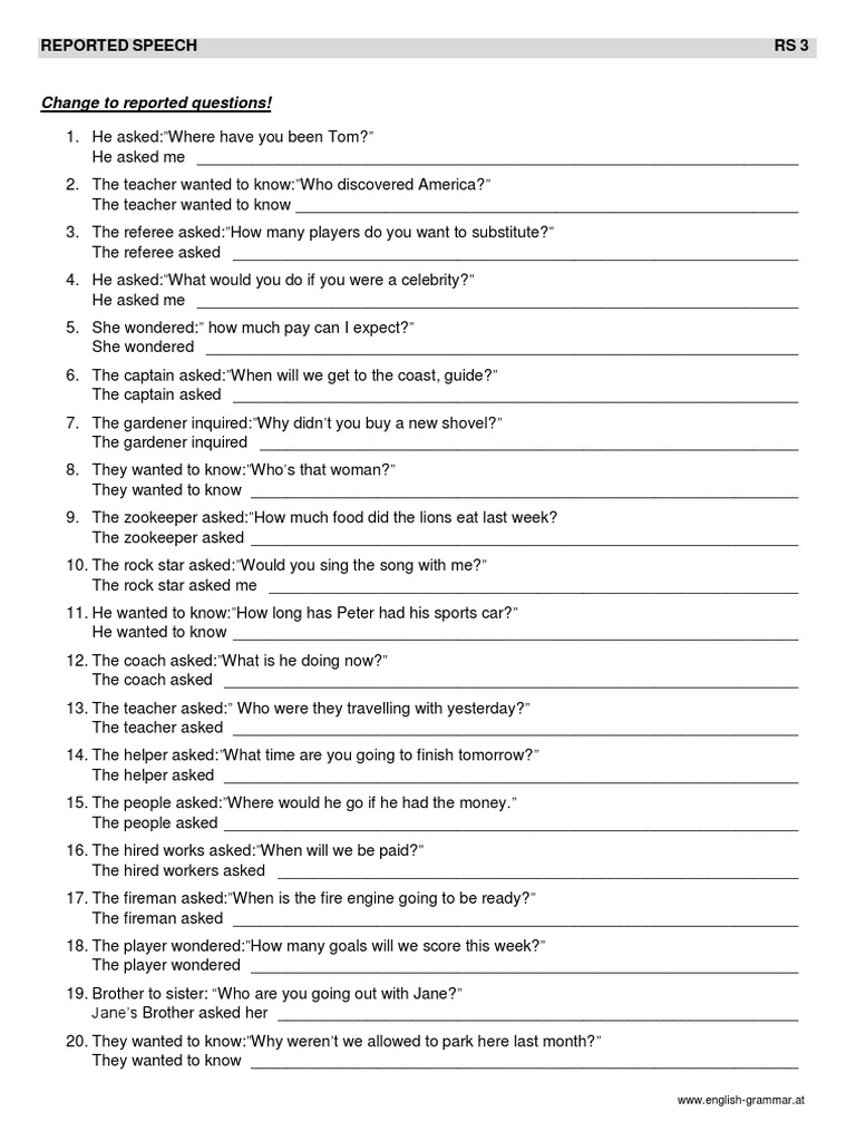 Exercise On Reported Speech | PDF