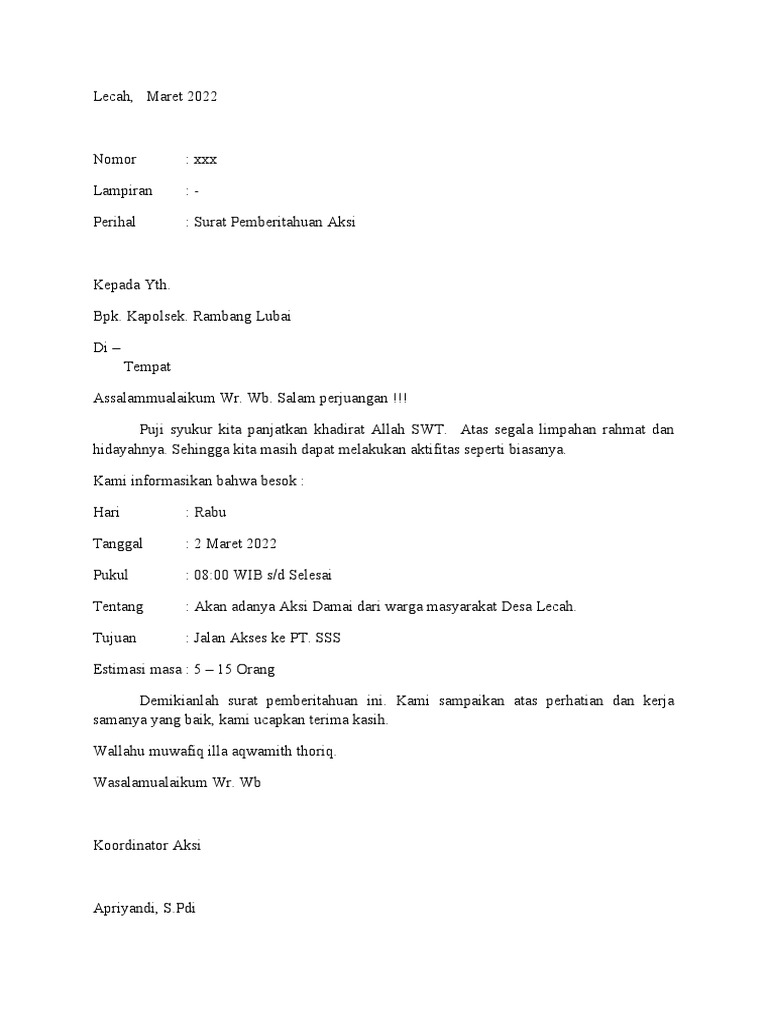 Surat Pemberitahuan Aksi | PDF