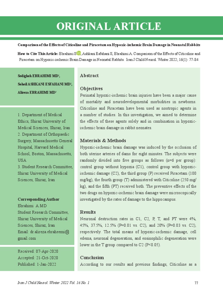 Comparison of The Effects of Citicoline and Piracetam On Hypoxic ...