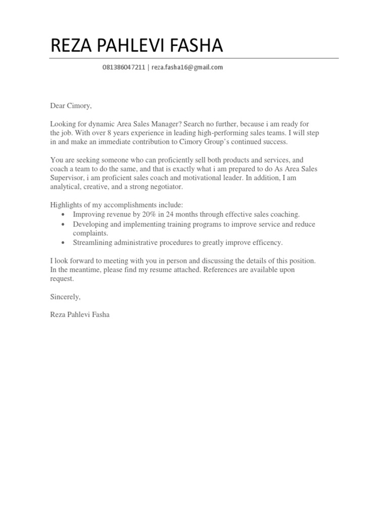 Area Sales Manager Application for Cimory | PDF | Sales | Leadership