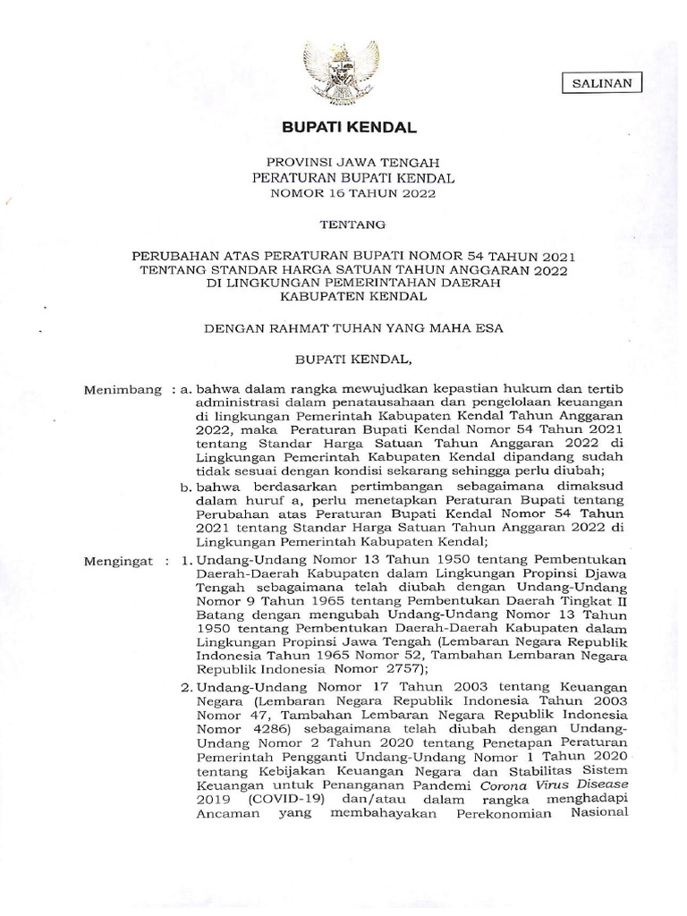 PERBUP Kab Kendal - 2022 - 016 | PDF PERBUP Kab Kendal - 2022 - 016 | PDF