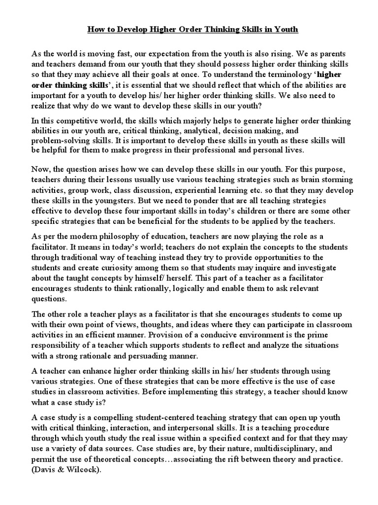 Enhancing Higher Order Thinking Through Case Studies: A Strategic Approach for Developing ...