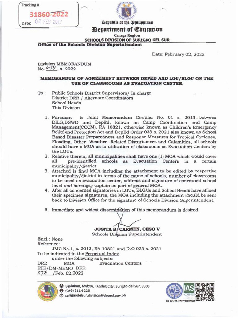 Sample Moa Deped | PDF | Emergency Evacuation | Emergency Management