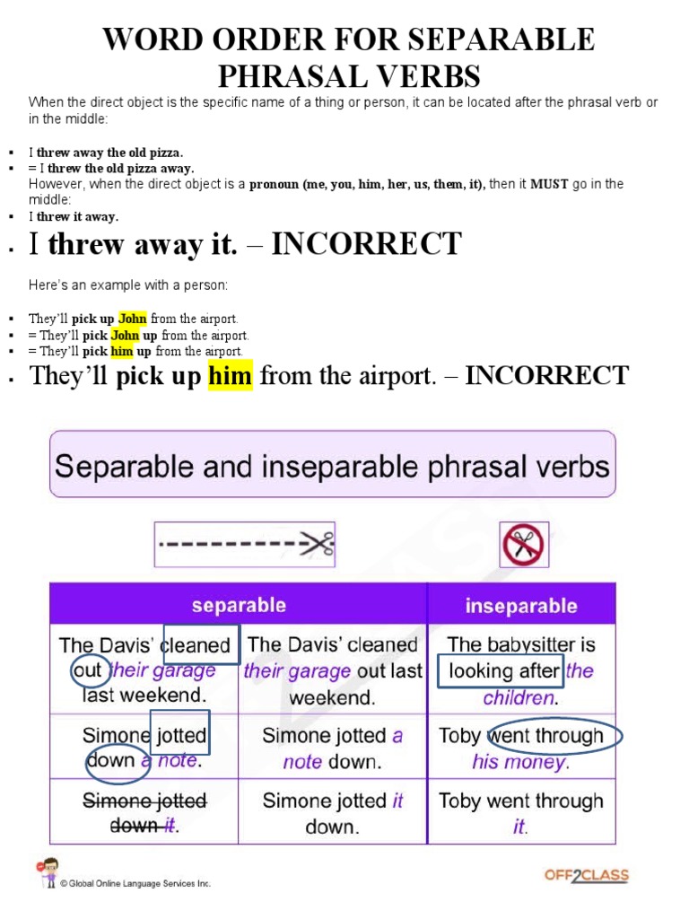 Word Order For Separable Phrasal Verbs | PDF