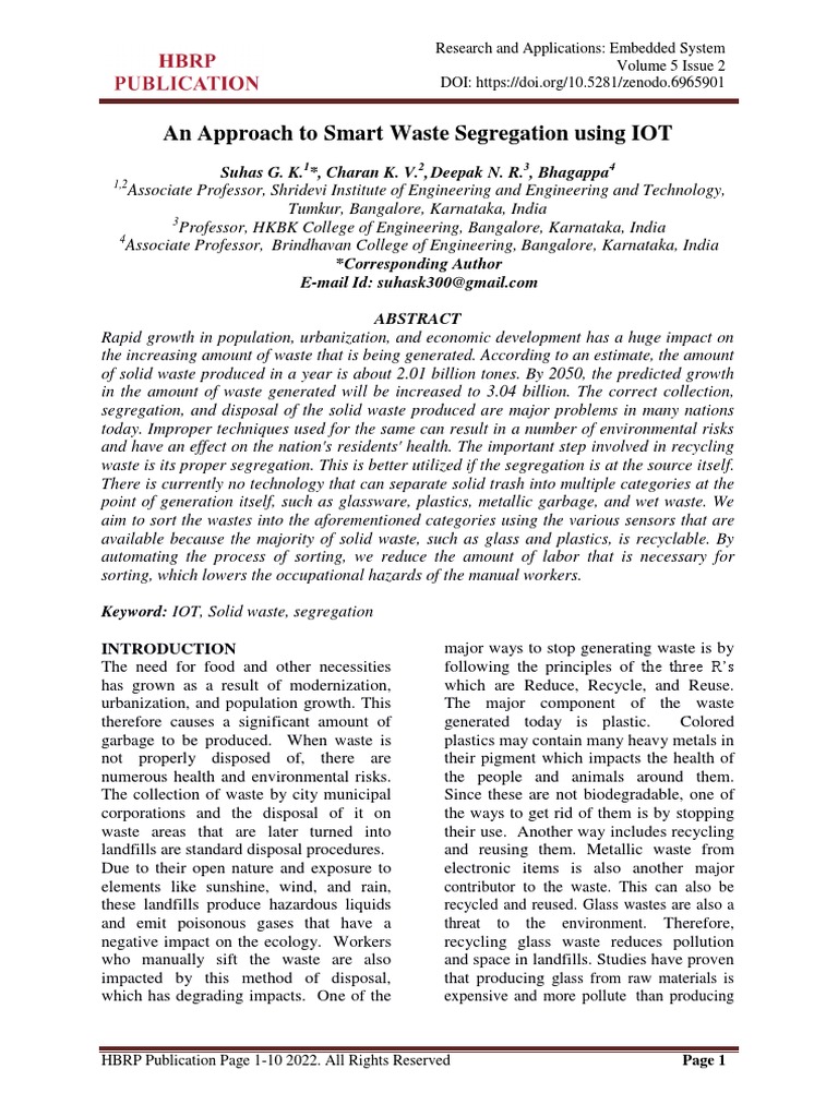 An Approach To Smart Waste Segregation Using IOT - Formatted Paper ...