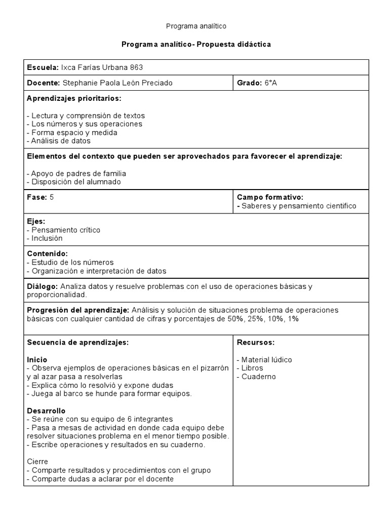 Programa Analítico - Propuesta Didáctica | PDF | Arte | Informática