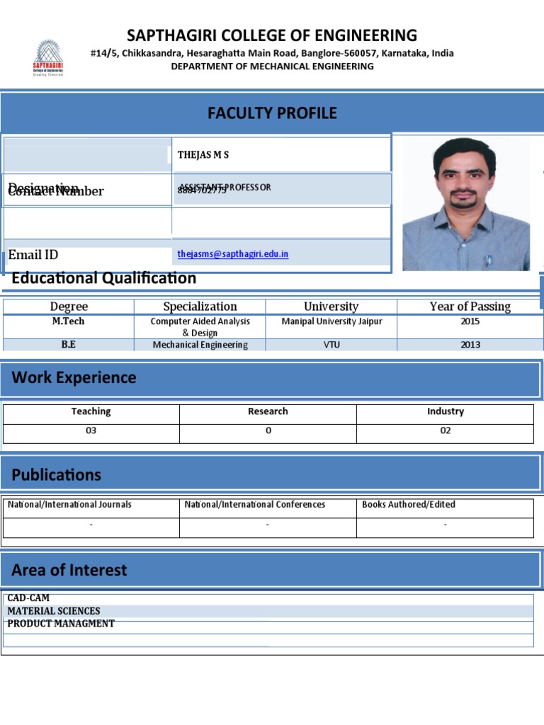 Sapthagiri College of Engineering: Name of The Faculty Contact Number Designation | PDF