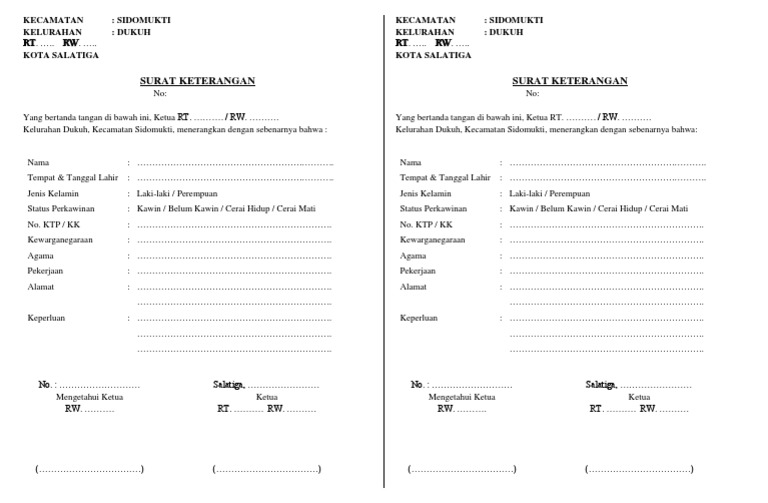 Template Surat Pengantar Dukuh | PDF
