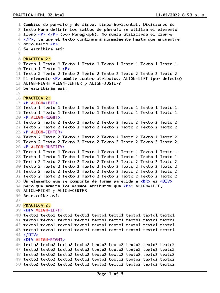 Practica HTML 02 Textos | PDF