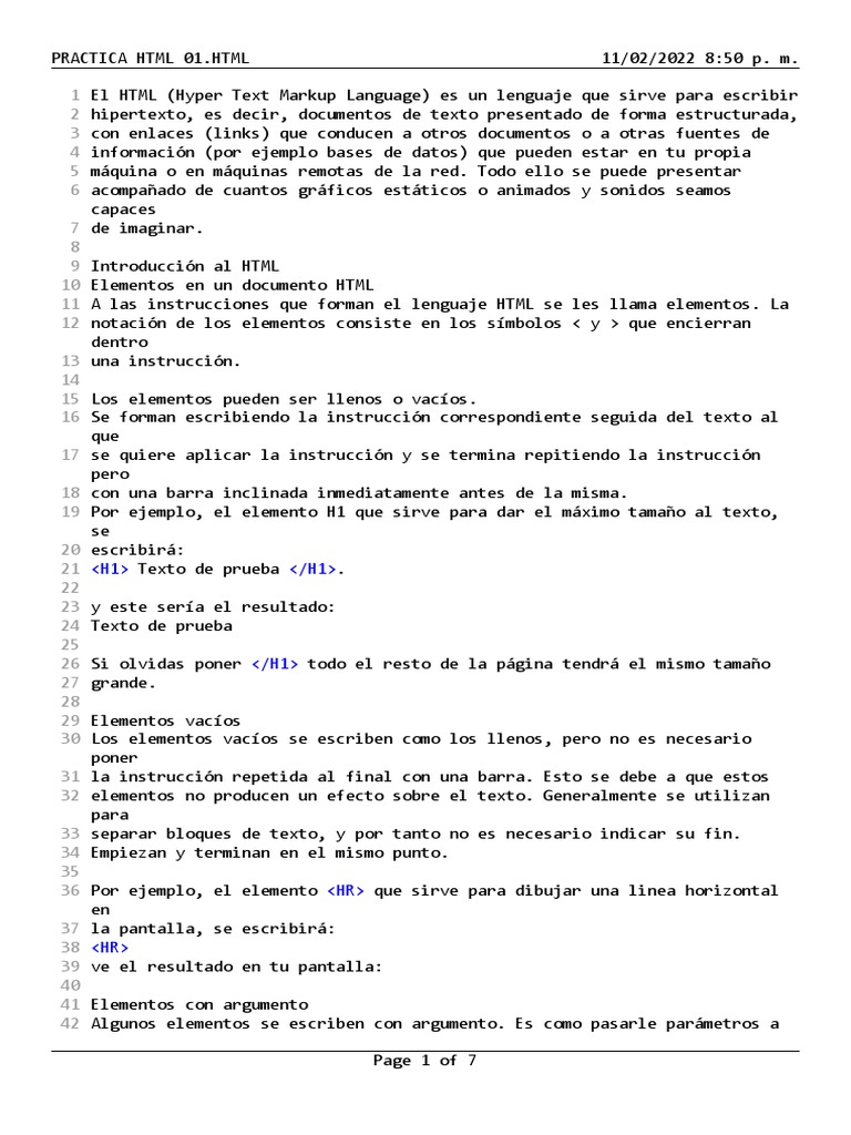 Practica HTML 01 Inicio | PDF | HTML | Informática