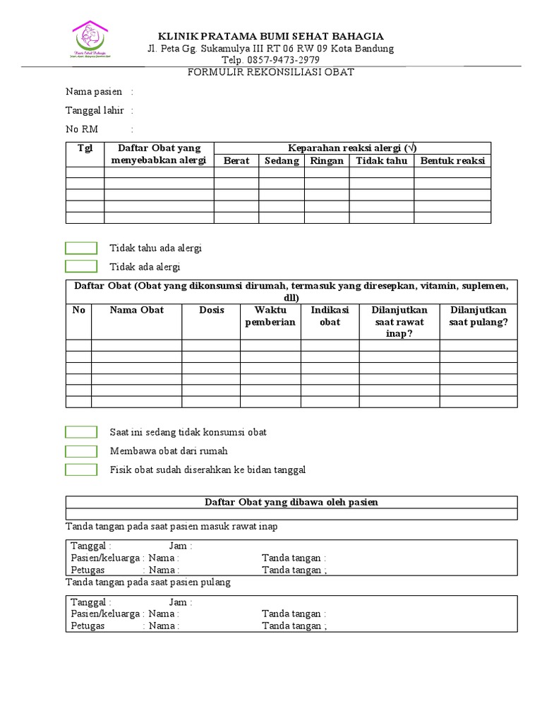 Formulir Rekonsiliasi Obat | PDF