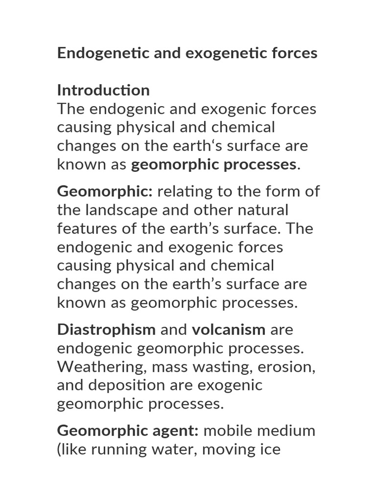 Endogenetic and Exogenetic Forces | PDF | Weathering | Landslide