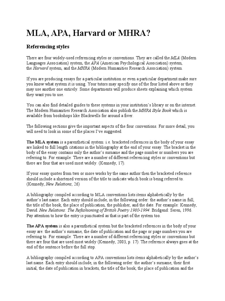 MLA, APA, Harvard or MHRA?: Referencing Styles | PDF | Citation | Written Communication