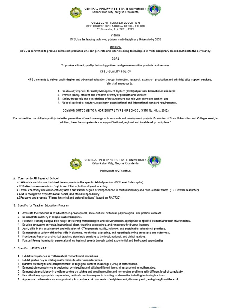 GEC 8 Ethics Syllabus - Servento | PDF | Teaching Method | Curriculum