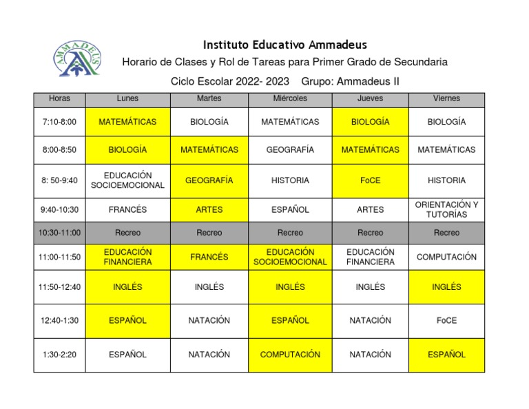 Horario de Clases Ammadeus II | PDF