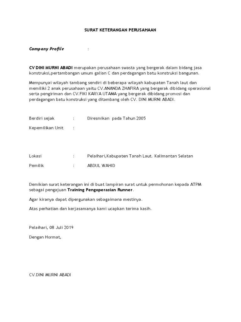 Company Profile of CV Dini Murni Abadi | PDF