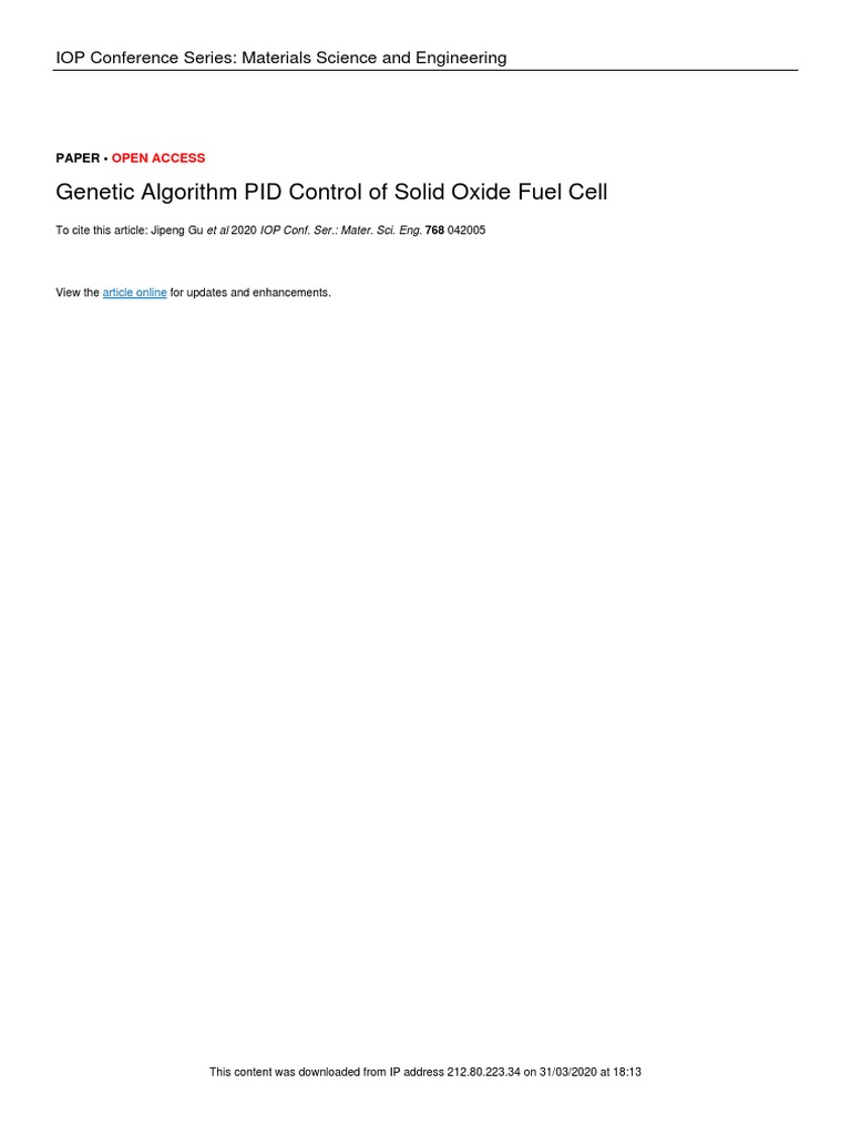 Genetic Algorithm PID Control of Solid Oxide Fuel | PDF | Control ...