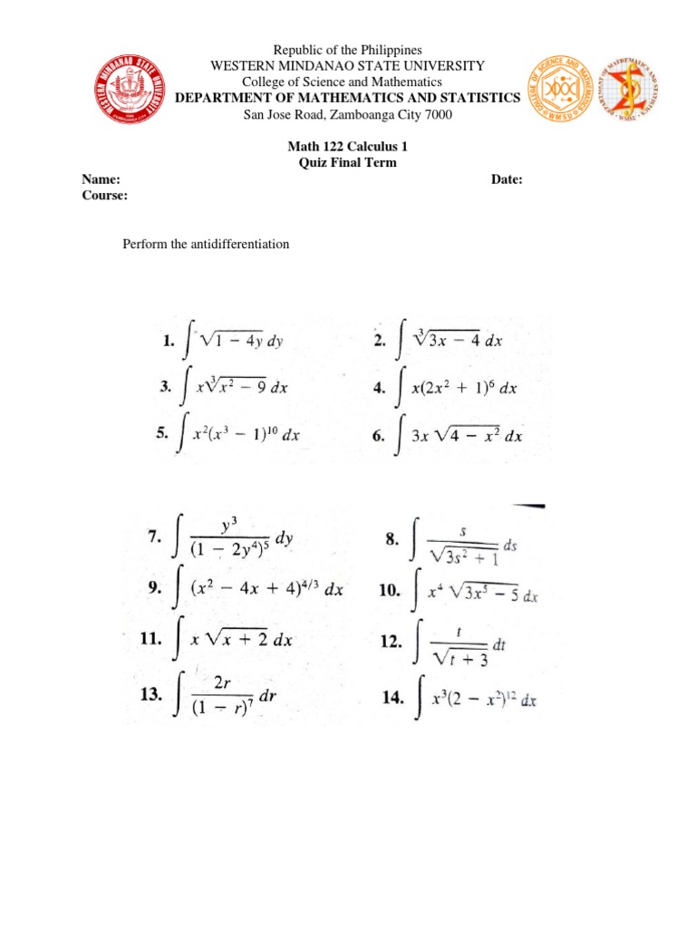 Quiz Math 122 Final Term | PDF