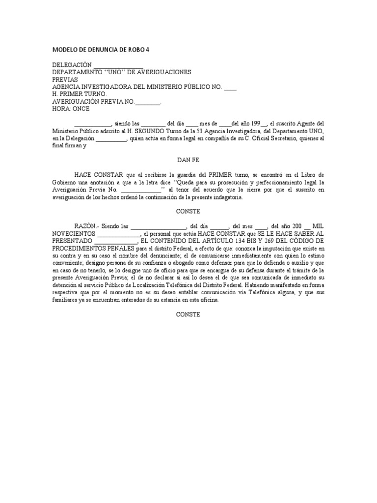 Modelo de Denuncia de Robo 4 | PDF