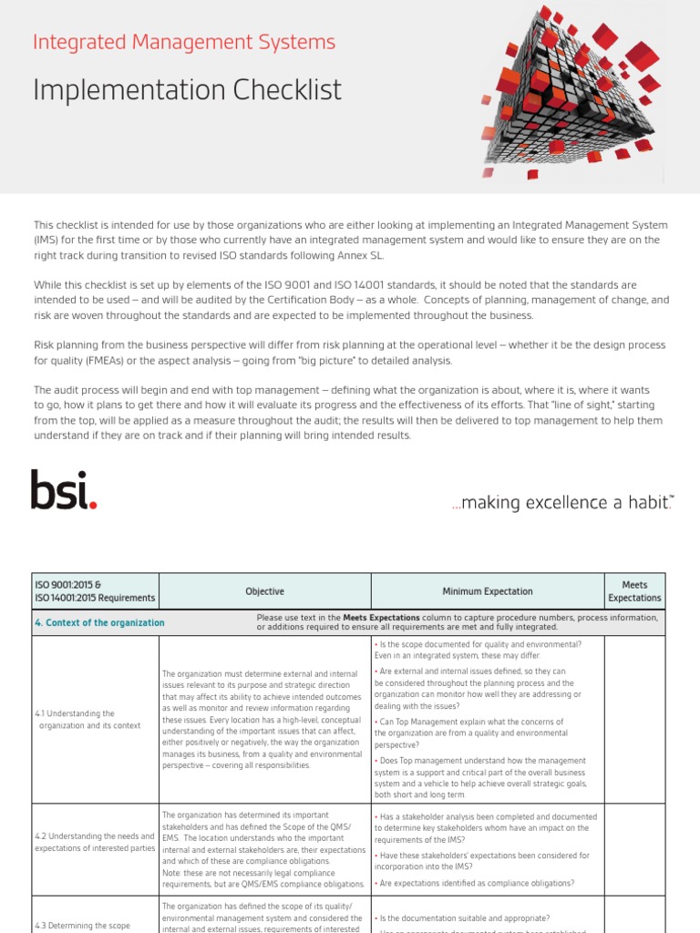 Integrated Management System Implementation Checklist | PDF | Audit | Iso 9000