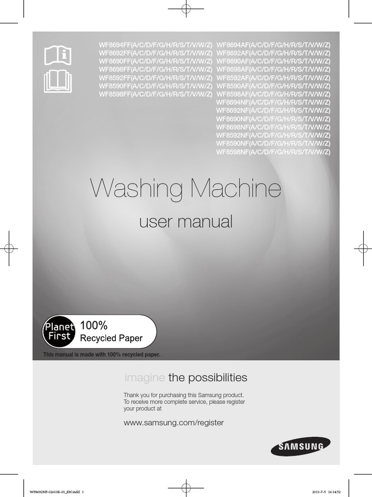 WF8692NF 02610e 03 - Xse | PDF | Washing Machine | Laundry