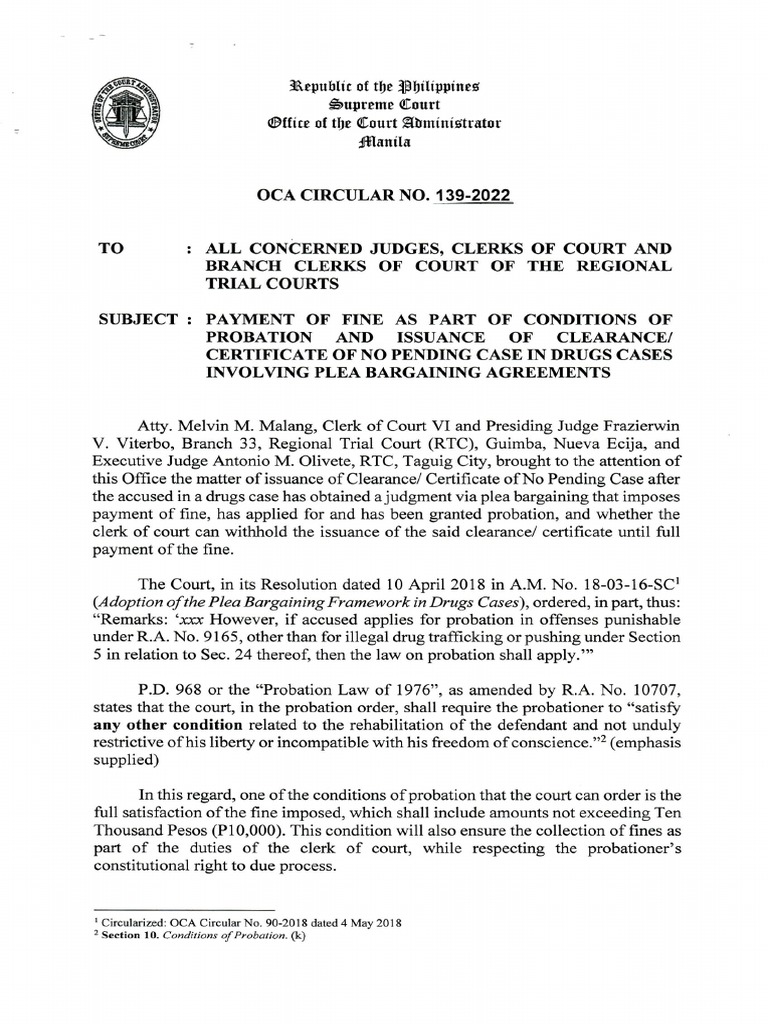 OCA Circular No. 139 2022 | PDF