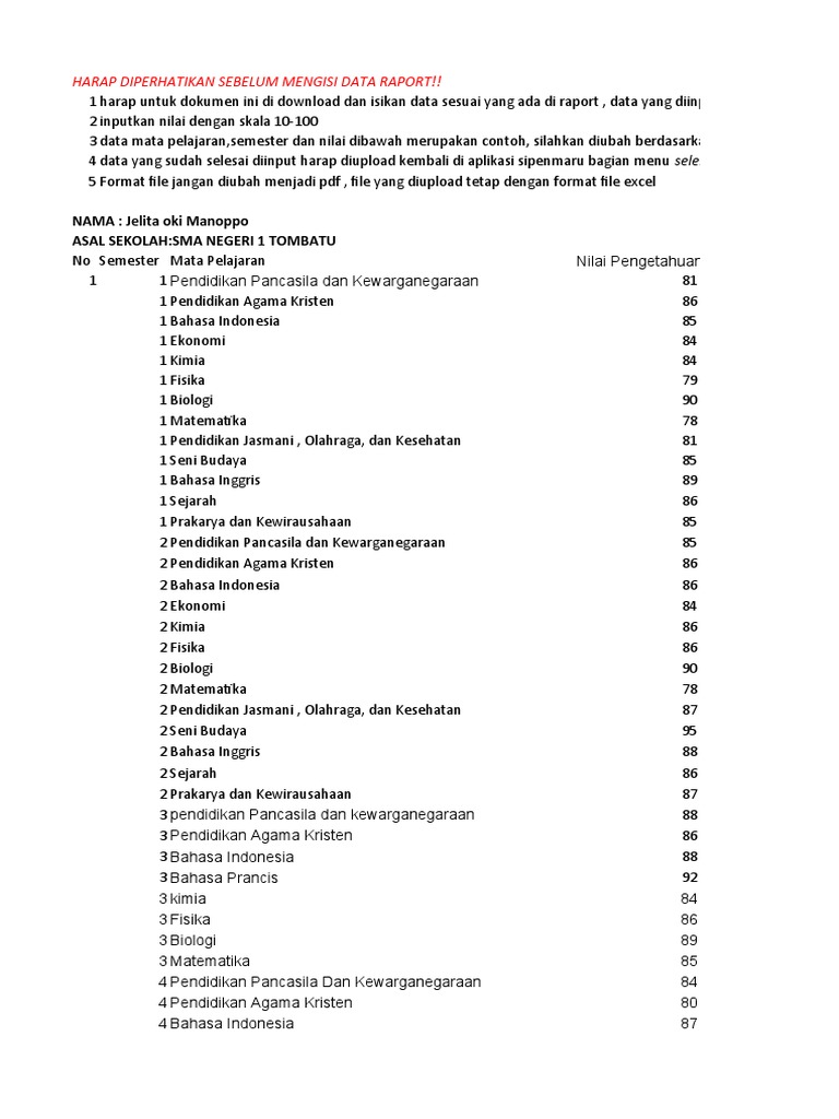 Template Raport Pendaftar (PMDP) | PDF