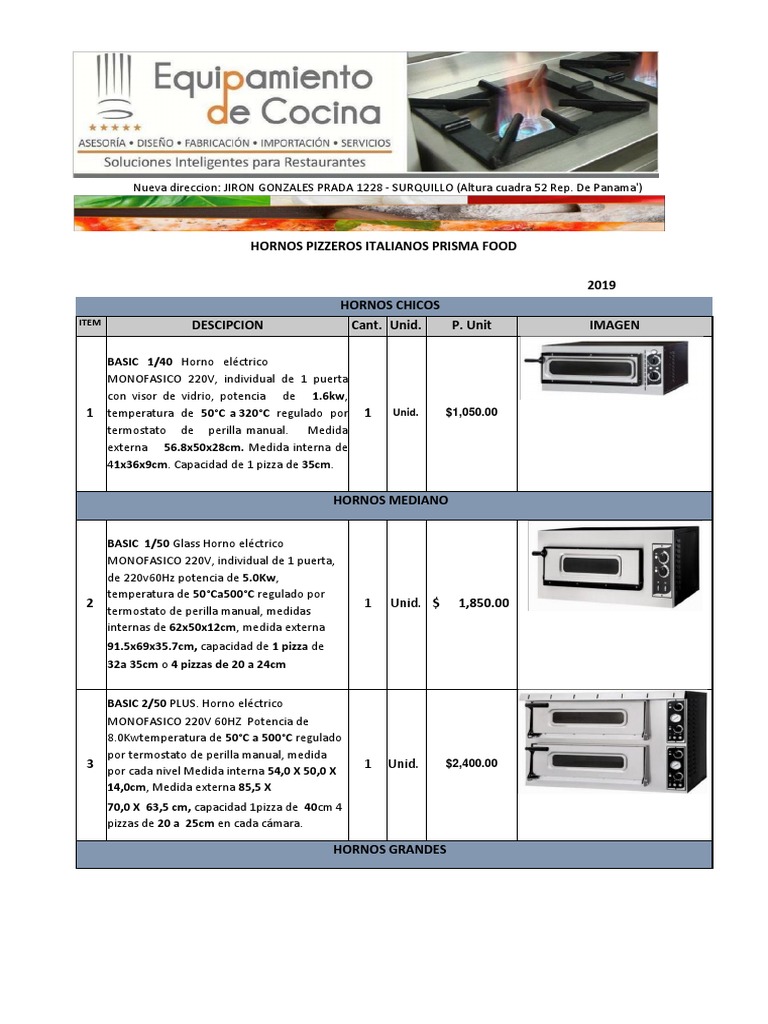 Horno Electricos Prisma Food Con Acces. Marzo 2019 | PDF