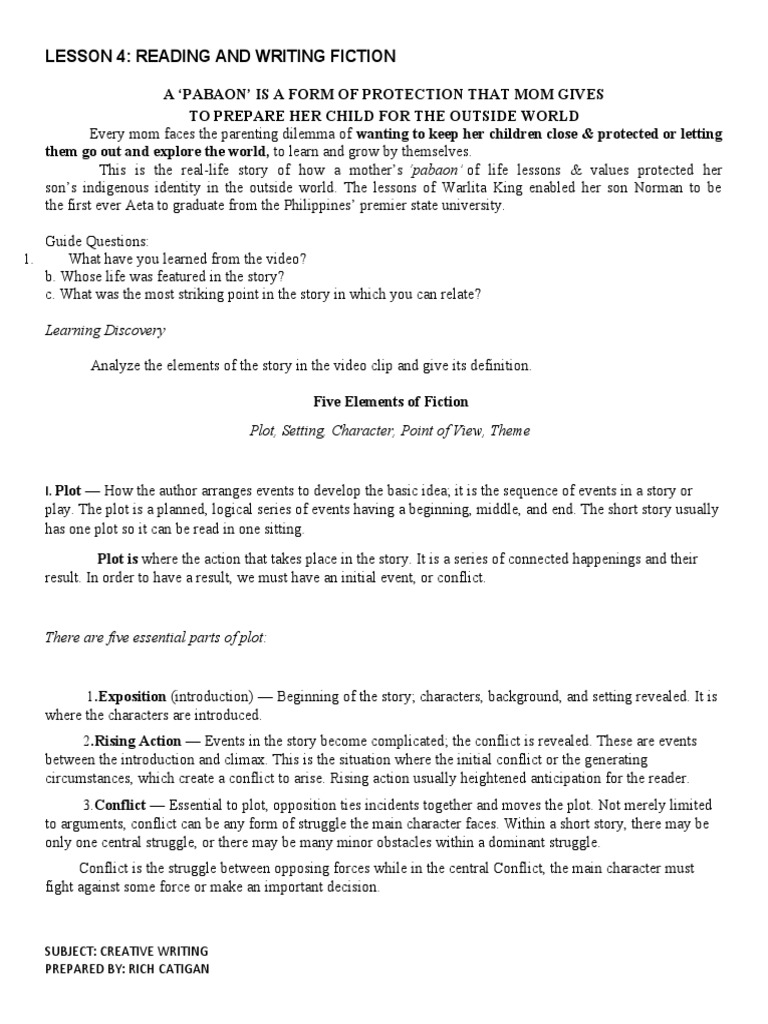 Creative Writing - Lesson 4 | PDF | Narration | Plot (Narrative)