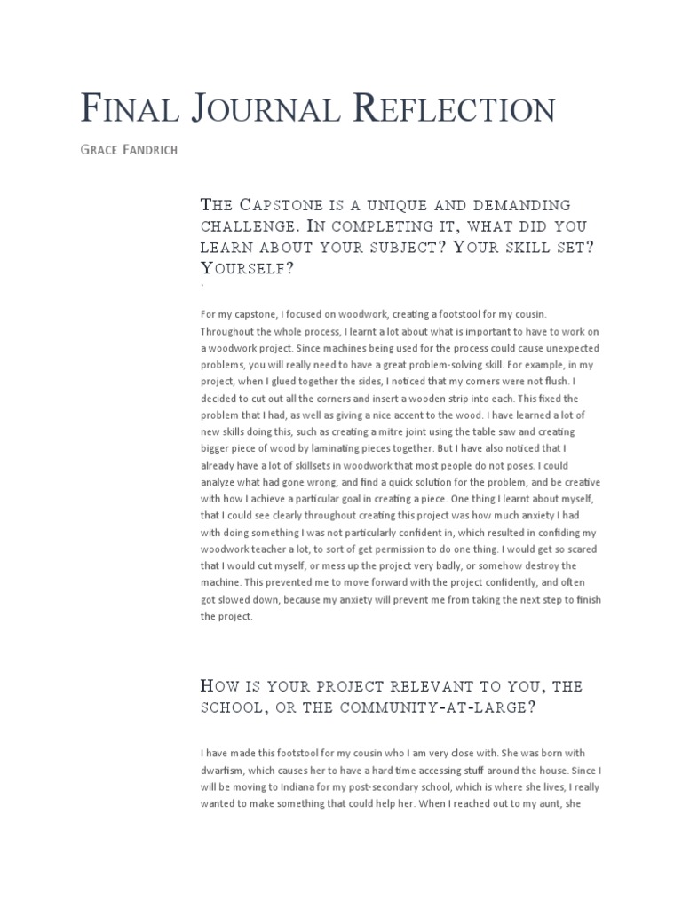 Woodworking Capstone Reflection: Growth & Challenges | PDF | Psychology ...