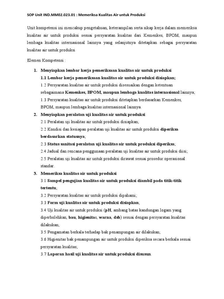 SOP Uji Kualitas Air Minum | PDF