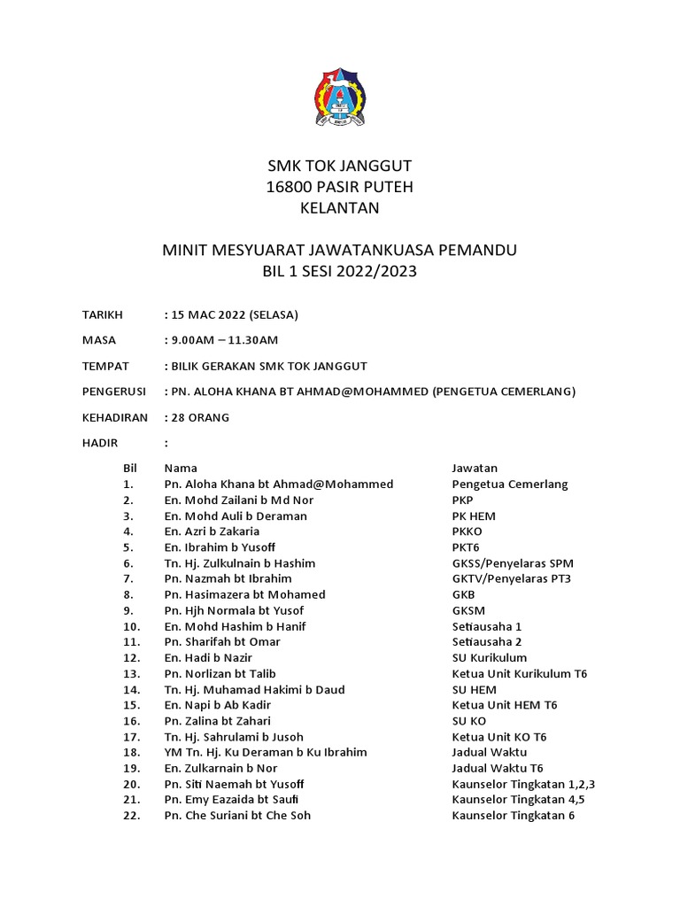 Minit Mesyuarat Jawatankuasa Pemandu | PDF
