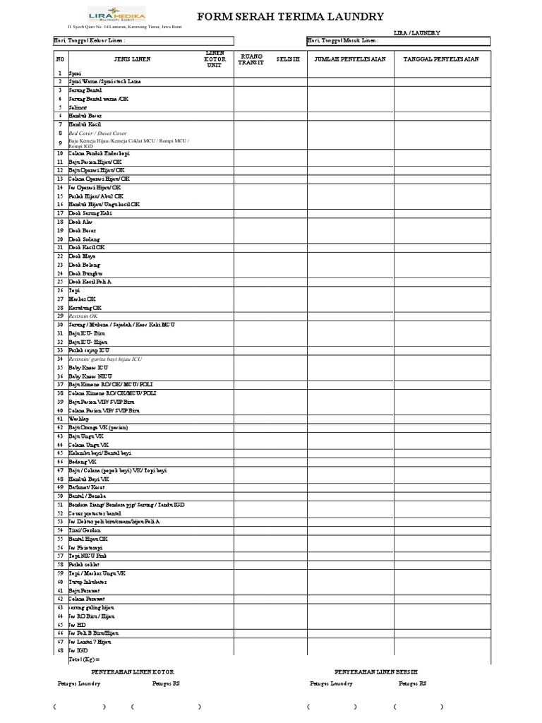 Form Serah Terima Laundry | PDF