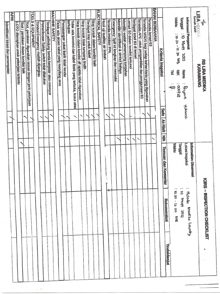 Checklist K3 Inspection Laundry | PDF