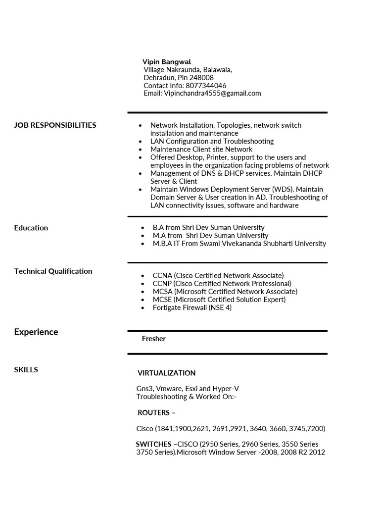 Vipin-Bangwal Resume | PDF | Computer Network | Cisco Certifications