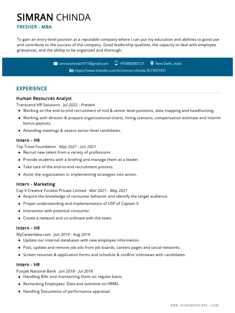 Simran's Resume | PDF | Recruitment | Internship