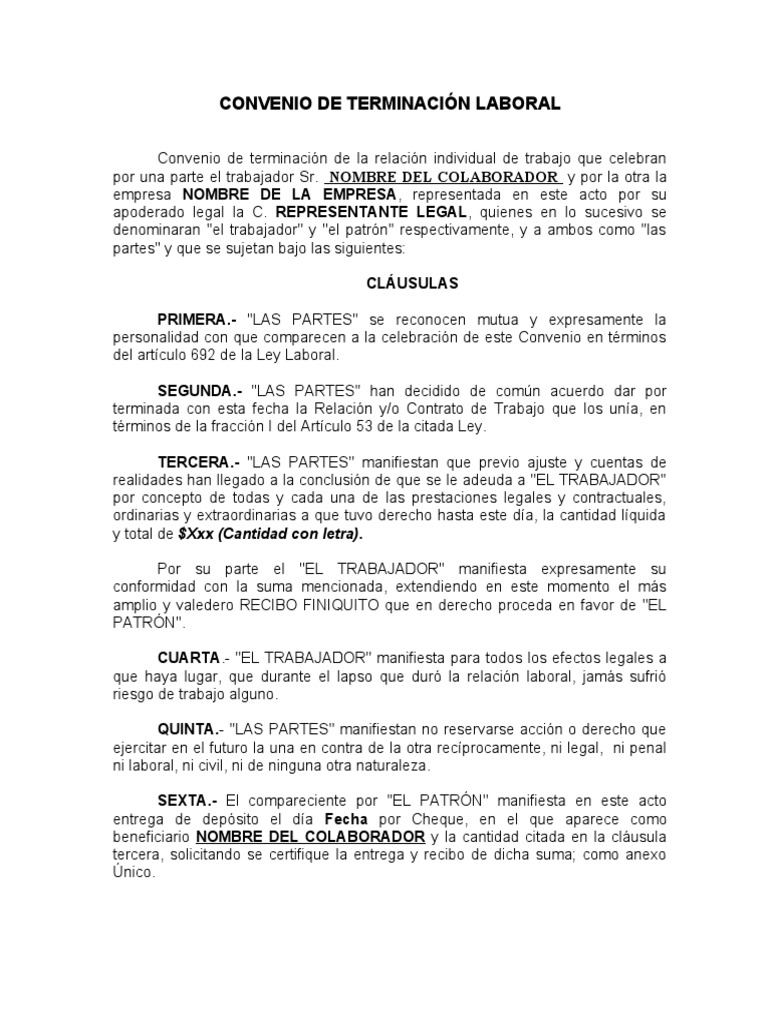 Convenio de Terminacion Laboral | PDF | Justicia | Crimen y violencia