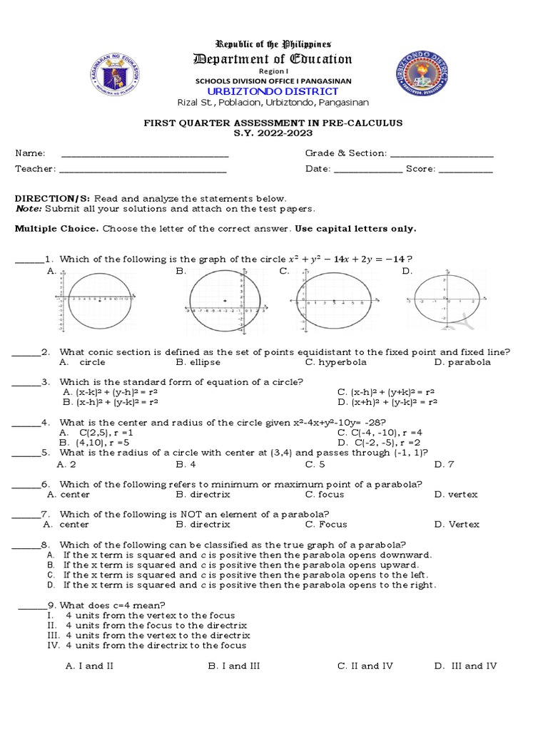 Grade 11 Pre-Calculus 1st Quarter Exam | PDF | Summation | Mathematics